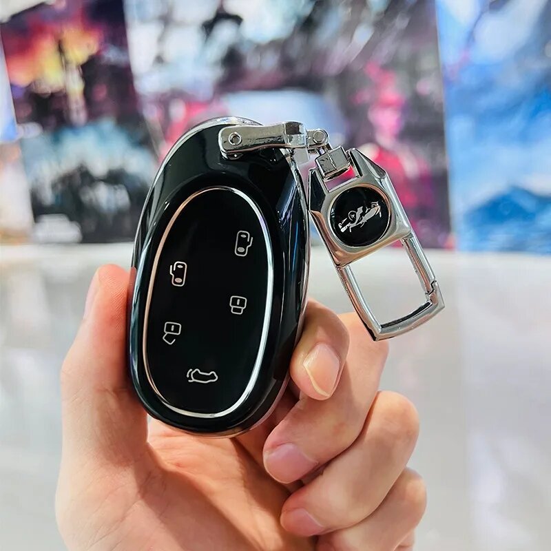 Для JAC RF8 PHEV 2023-2025 Чехол-брелок для ключей — защитный чехол для ключей из ТПУ с брелком black A