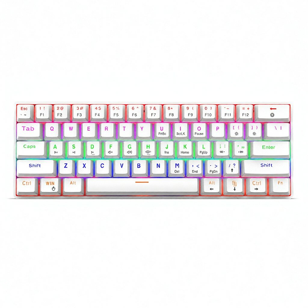 Клавиатура механическая проводная HXSJ V900, 61 клавиша, компактная, RGB подсветка, N-key Rollover, синяя переключатель, двойные ковши, белый цвет, Type-C, длина кабеля 175см, поддержка Windows, IBM PC