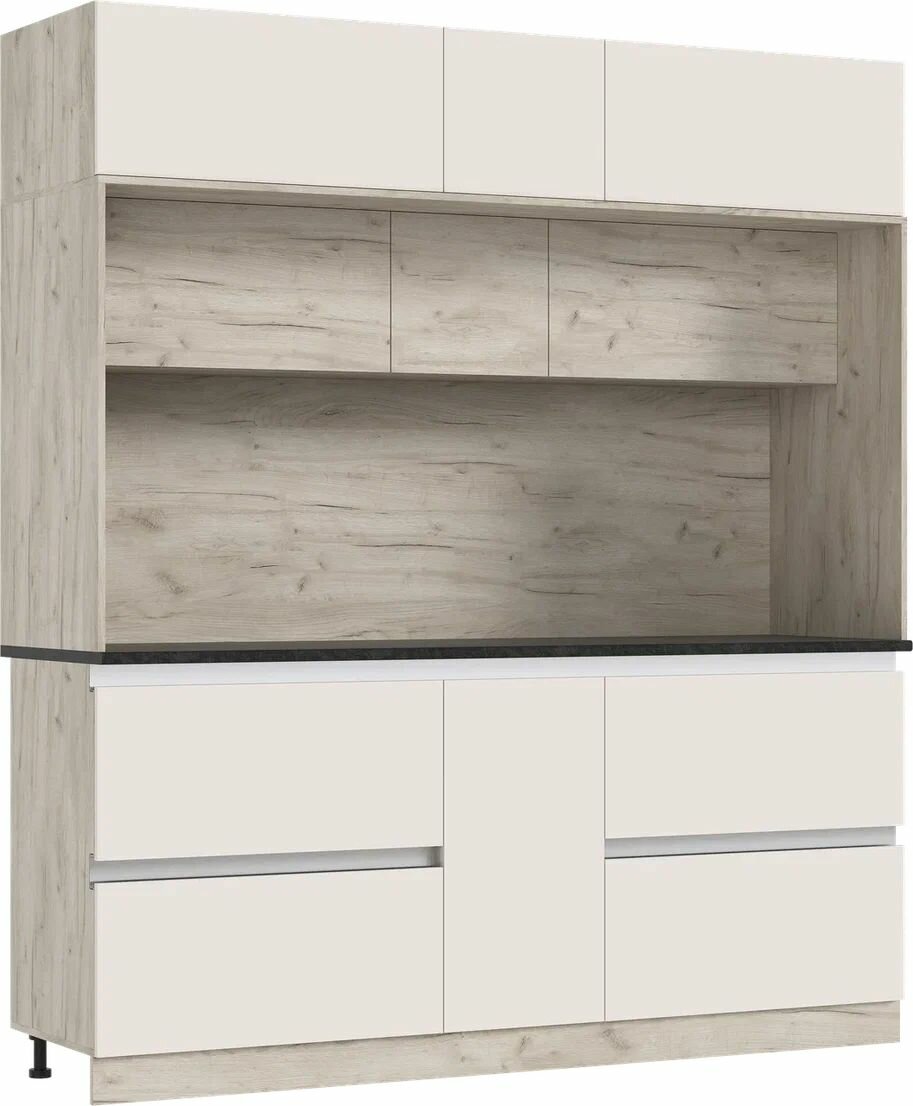 Кухня Карина ЛДСП. Центральная секция 200 см. Кашемир, Дуб крафт серый