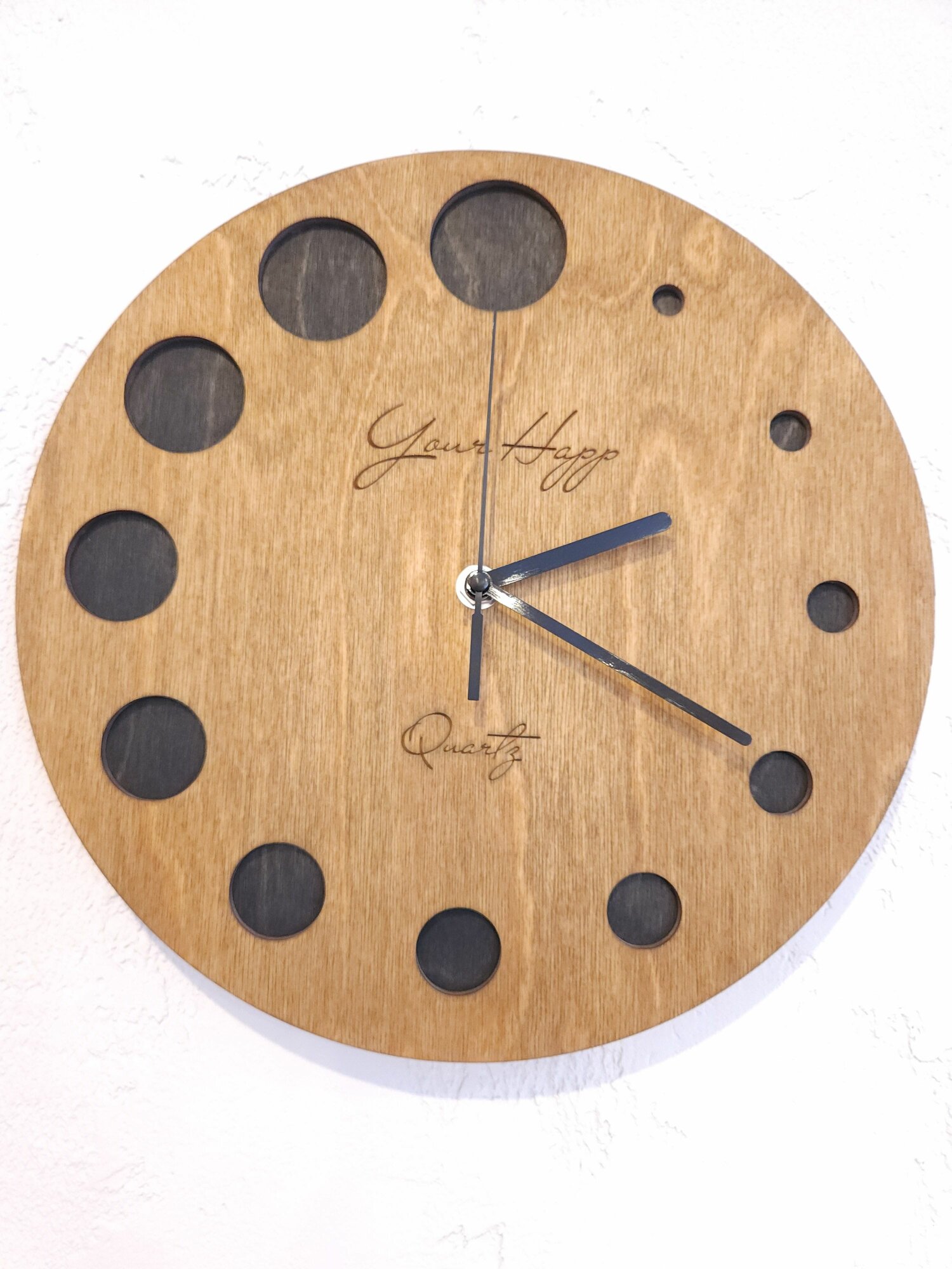 Бесшумные часы настенные, 29 см, Art Moon Watch, цвет Орех, интерьерные, большие, деревянные, на кухню