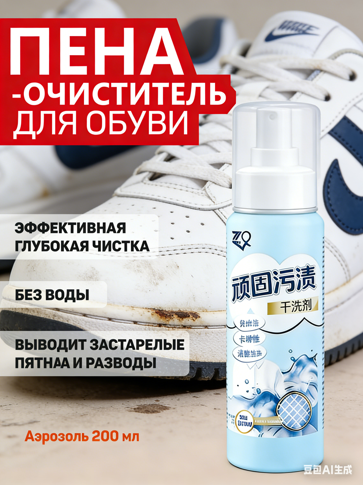 Мусс для очищения обуви из замши нубука, удобная щеточка, 200 мл