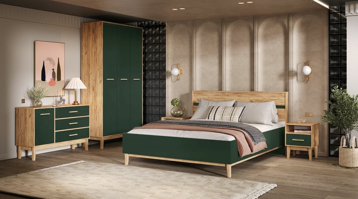 Комплект мебели для спальни, Кельн, в цвете: Изумрудный, Дуб Крафт