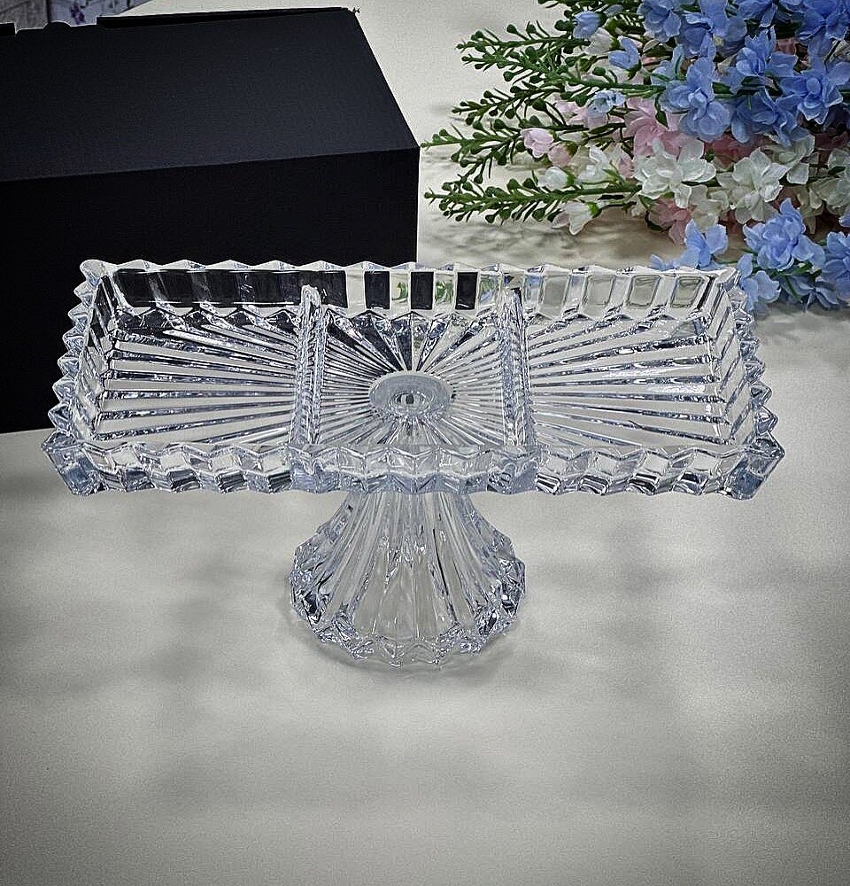 Маленькая менажница на ножке в стиле Rogaska 27 см , прозрачная