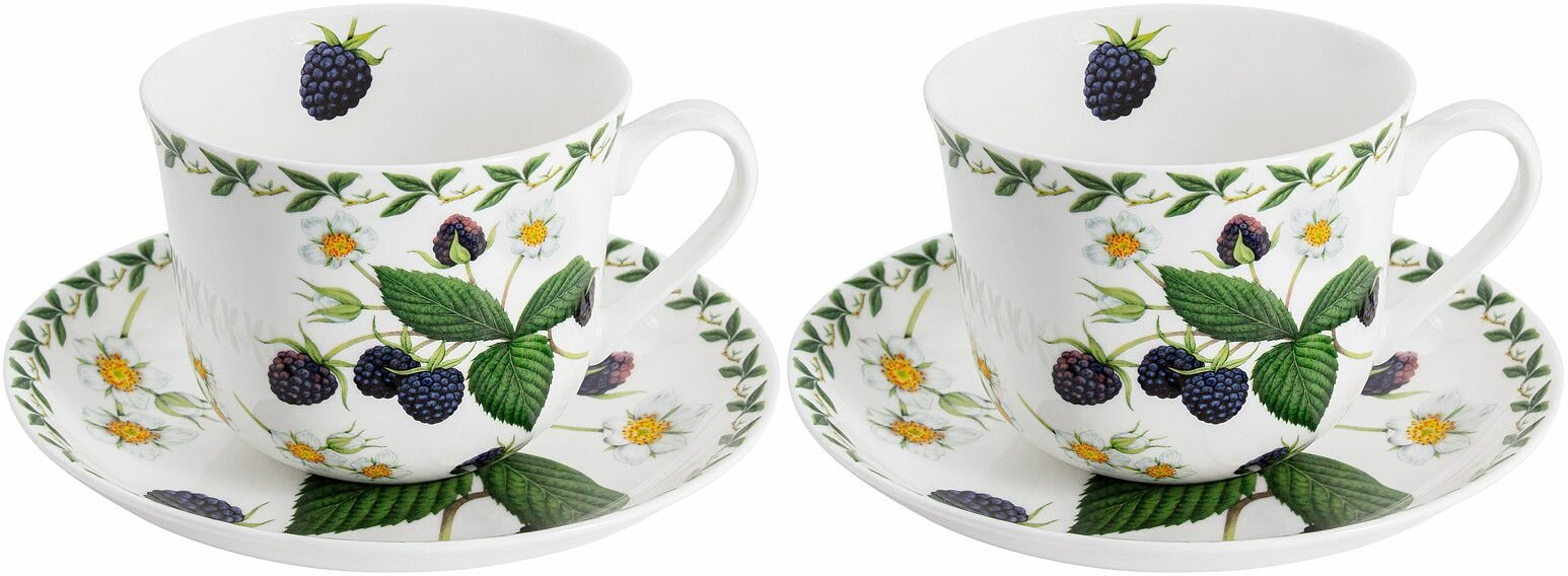 Чайный набор на 2 персоны Maxwell & Williams Фруктовый сад, сервиз 4 предмета: 2 шт чашки 480 мл и блюдца из фарфора, подарочный