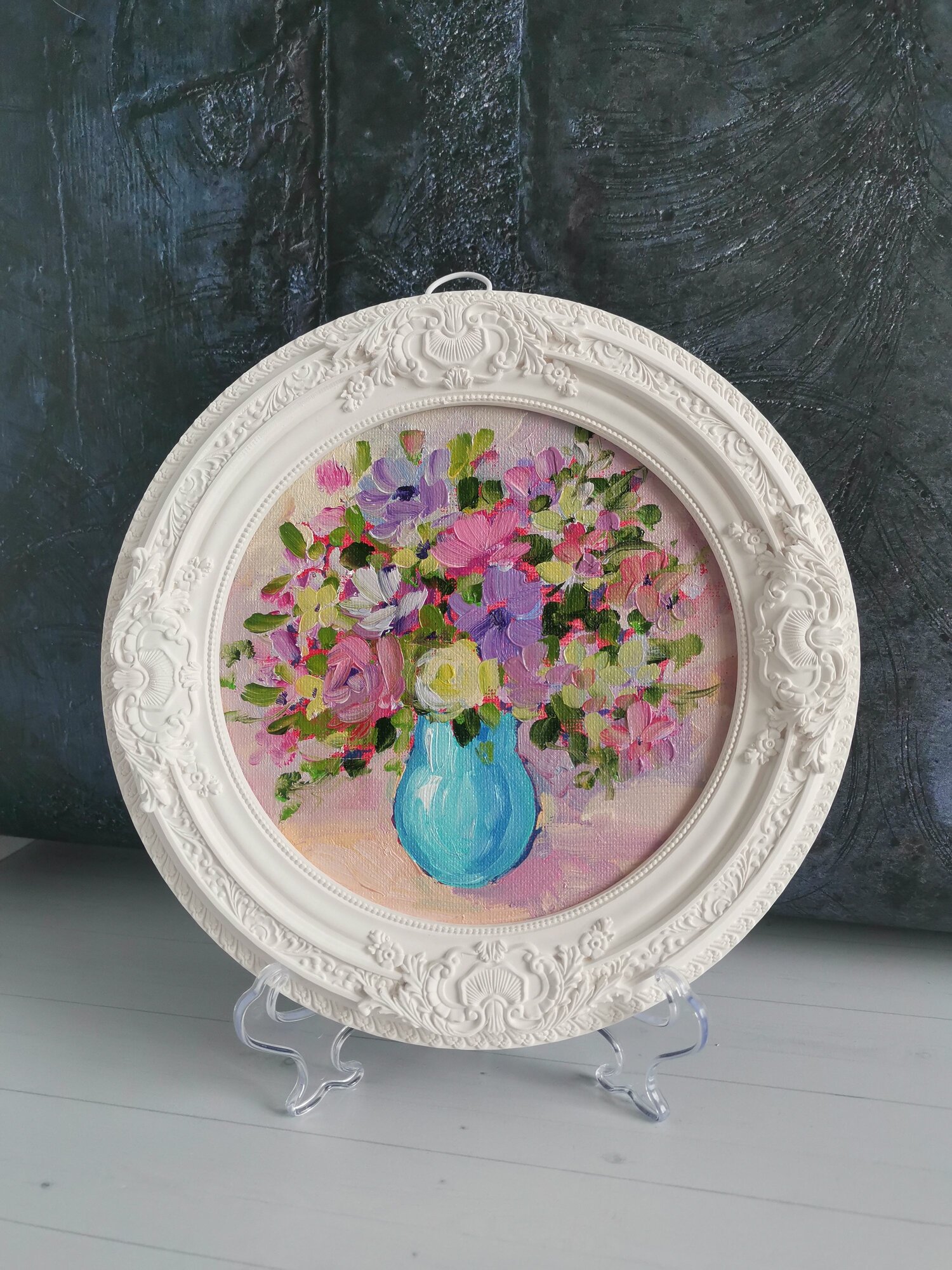 Картина маслом БрусникаАрт круглая Цветы