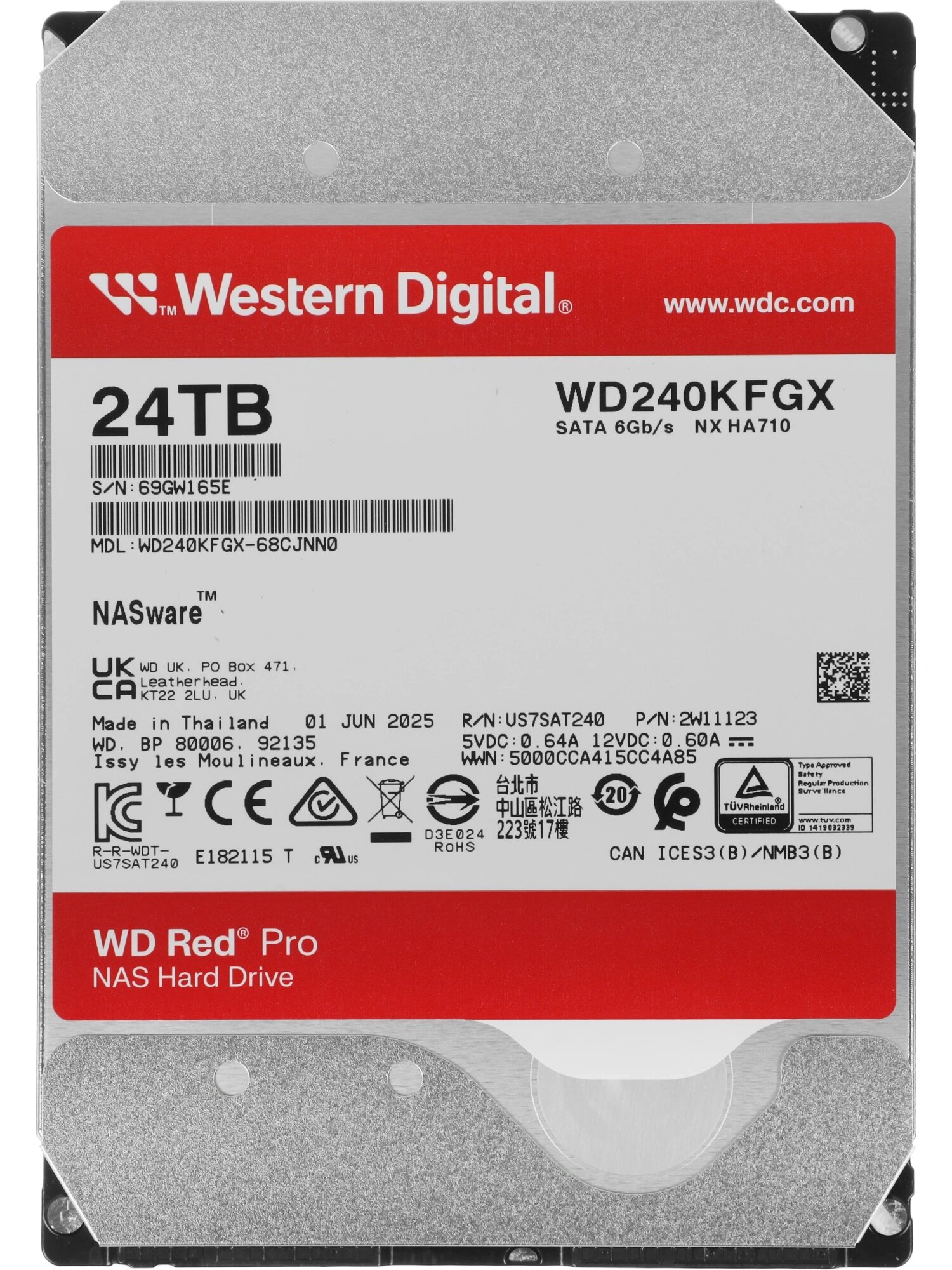 Жесткий диск 24TB WD SATA-III WD240KFGX Red Pro 7200rpm 3.5"