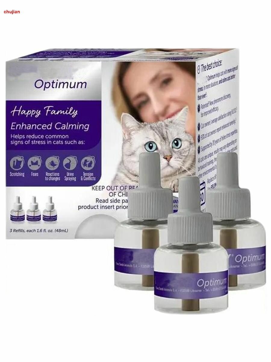 Optimum Cat, Усиленный рассеиватель успокаивающих феромонов, дозатор на 30 дней - 3 упаковка, Прозрачный,48 мл