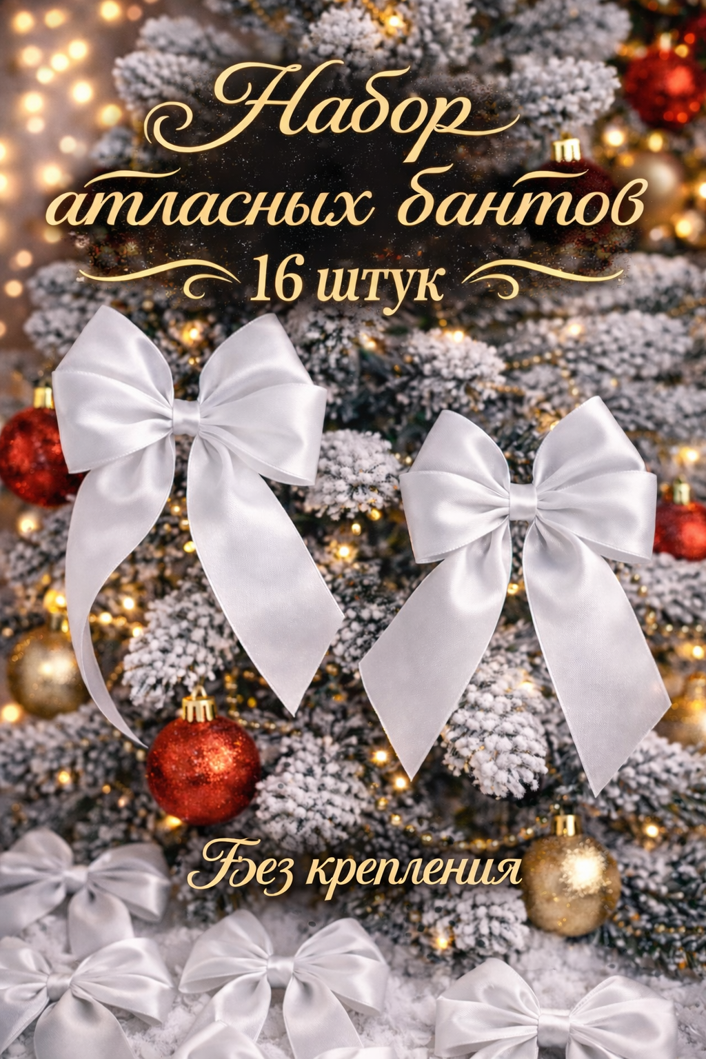 Бантики для елки - 16 штук/бантики для декора/бантики для бабл шара/бантики для декора/новогодние украшения/атласные