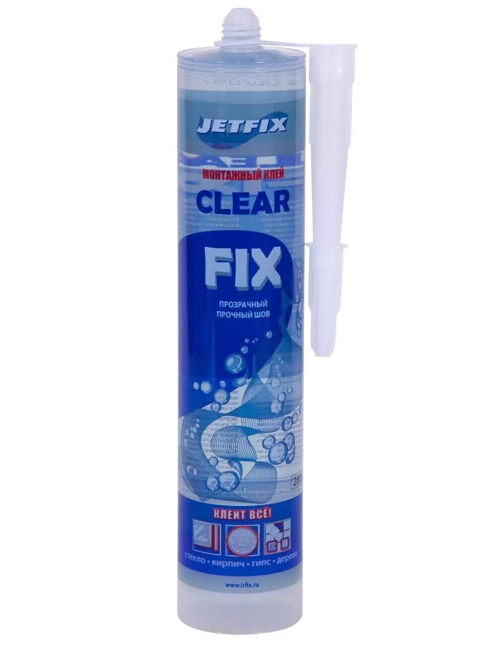Клей-герметик Jetfix Clear Fix, гибридный, монтажный, бесцветный, однокомпонентный, объем 280 мл