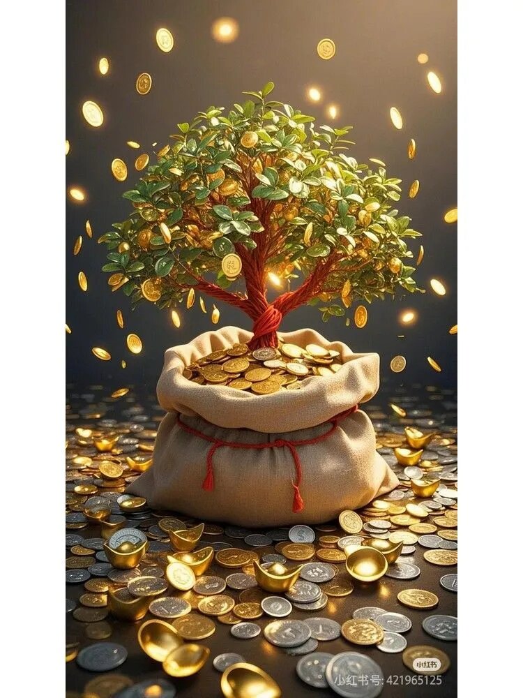 Алмазная живопись "Денежное дерево", 5D, круглая, 40x50 см. Производитель: Brose Art.