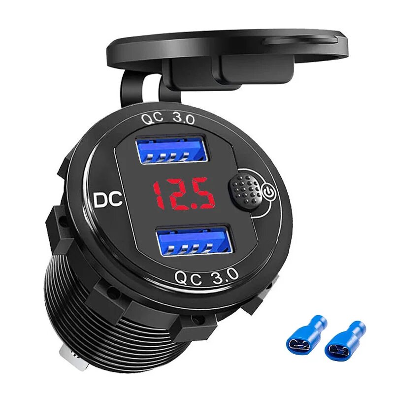 Автомобильное Зарядное Устройство QC3.0, 2 USB, Дисплей, Red no wire