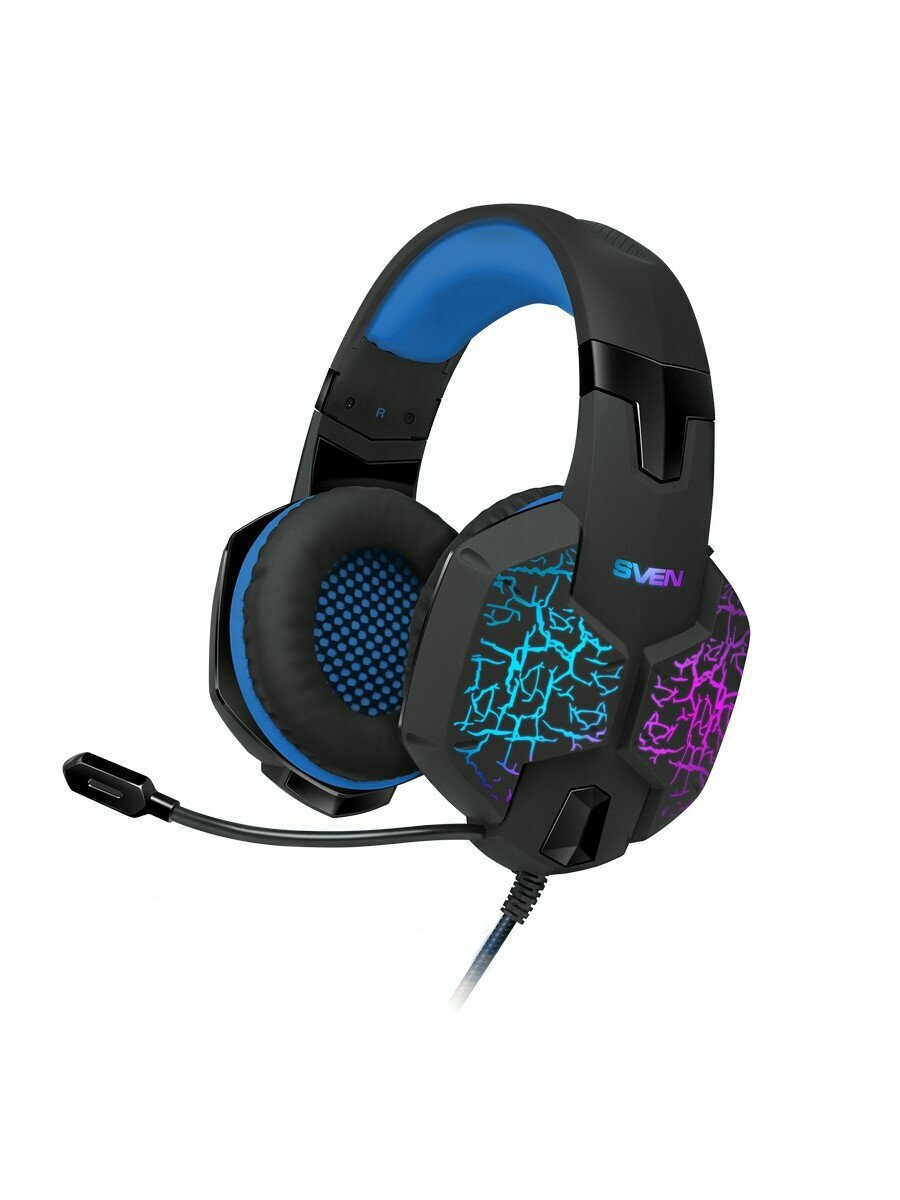 Гарнитура игровая проводная SVEN AP-U980MV black/blue (LED, USB, кабель 2.2м) (SV-015633)