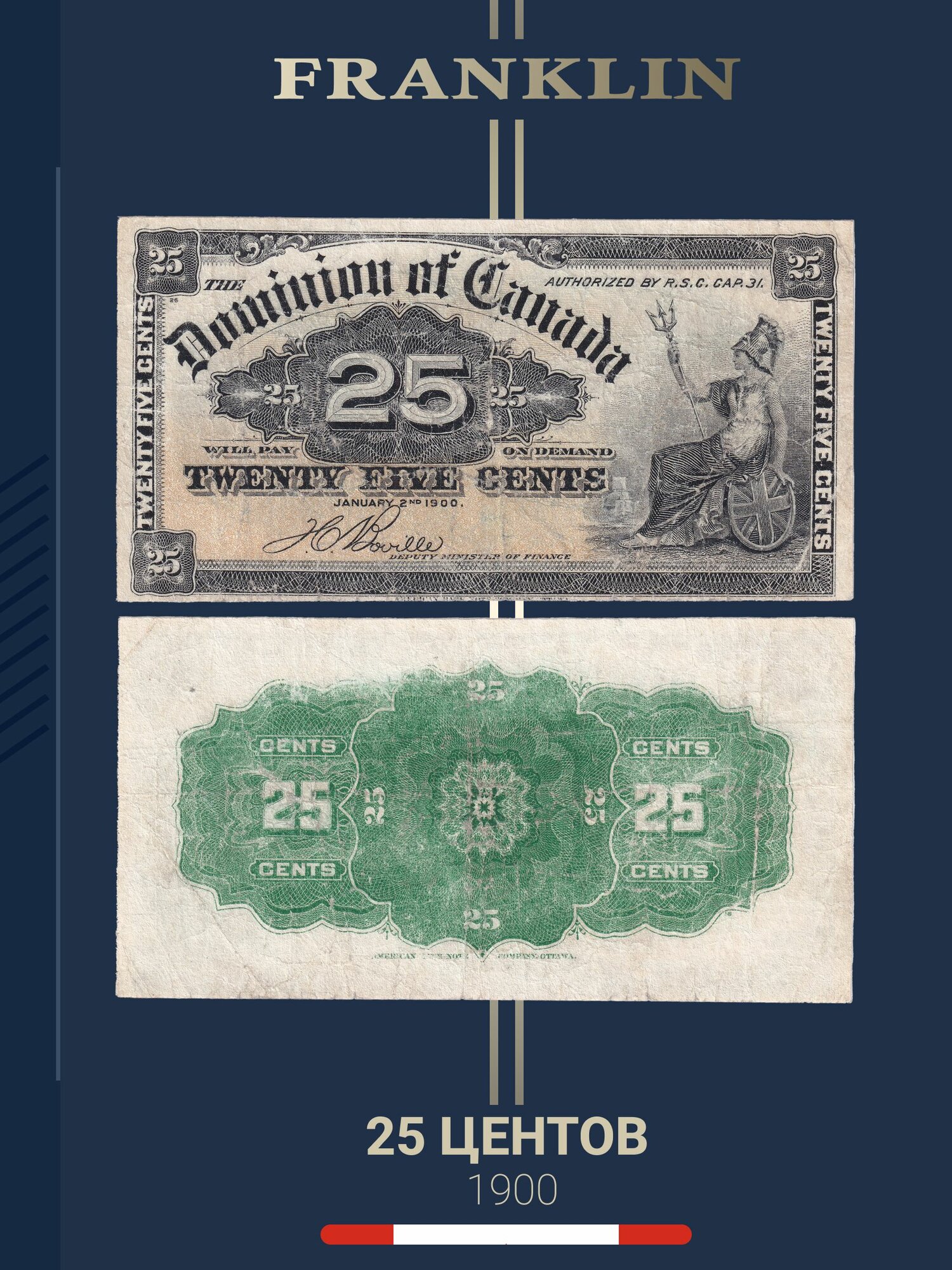 Банкнота Канада 25 центов 1900 год (VG) Pick 9