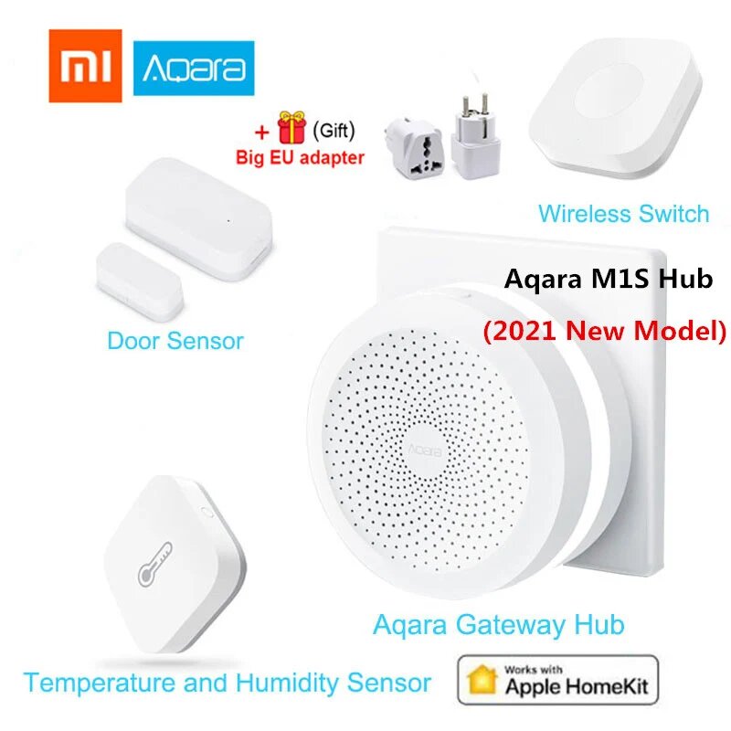 Aqara M1S Hub Gateway Комплекты для умного дома Zigbee Датчики движения температуры дыма и двери Пульт дистанционного управления Работа для Xiaomi APP HomeKit