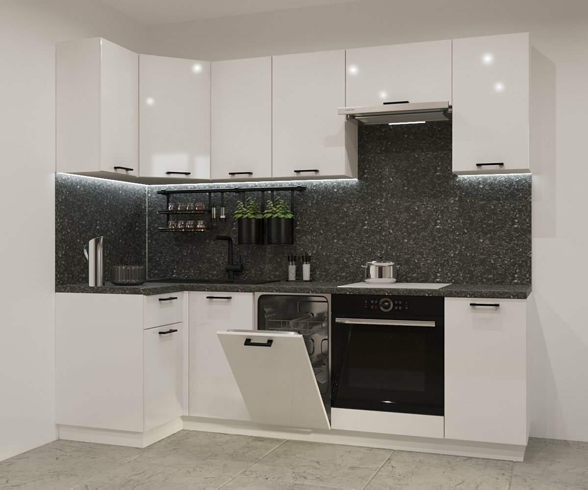 Кухонный угловой гарнитур Белый глянец, 1000х2450 ( арт. 21)