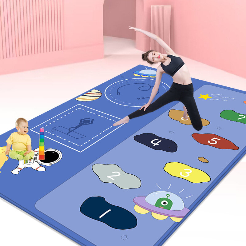 Утолщённый шумопоглощающий двойной коврик для йоги, увеличенной ширины и длины, нескользящий, звукоизоляционный, подходит для домашнего использования, аэробики, детских танцев и фитнеса.