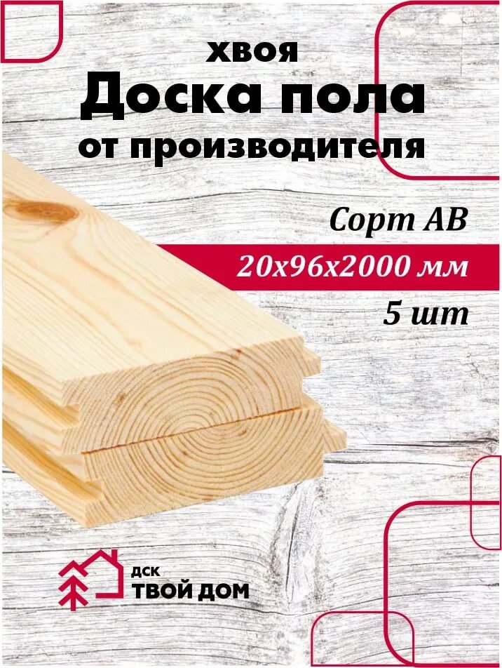 Доска пола хвоя 20х96х2,0, сорт АВ, 5 шт.