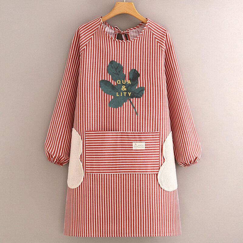 Хлопково-льняной фартук с длинными рукавами для кухни, дышащий и устойчивый к пятнам, фартук для готовки, новая женская рабочая одежда для офиса.