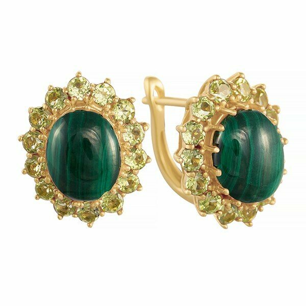 Серьги, серебро, 925 проба, перидот, малахит