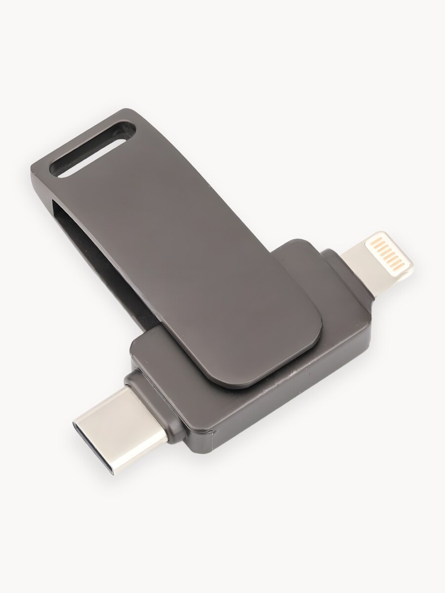 USB флеш накопитель, USB Type-C + Lightning с переходником на USB 3.0 Type-A, 32 GB, черный цвет