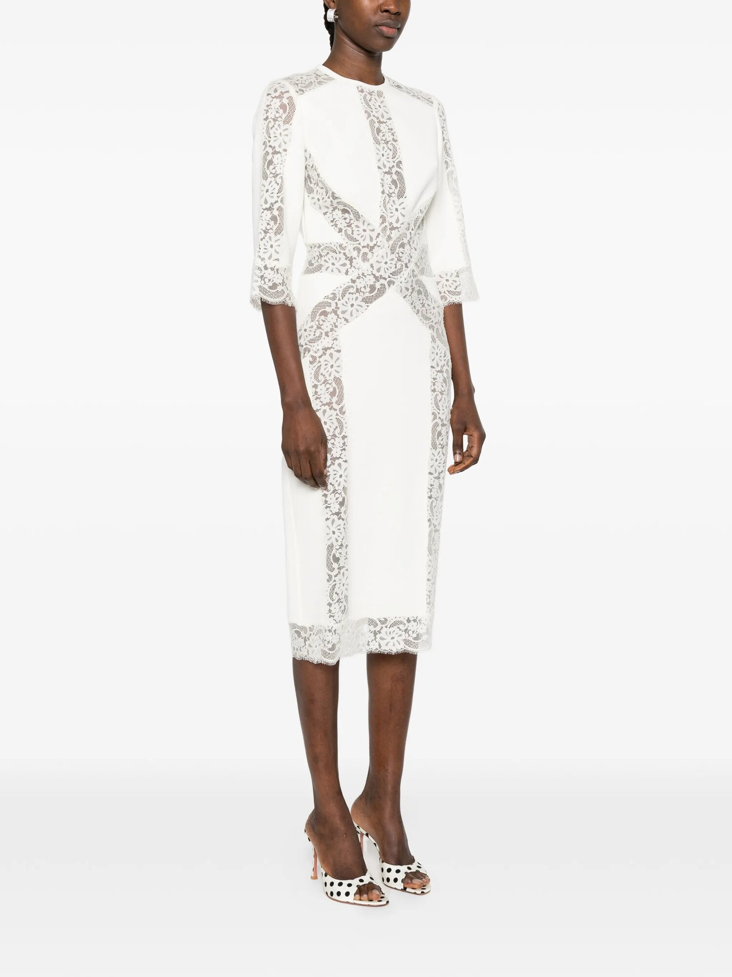 Платье Elie Saab Lace-panel midi dress, размер 38, white — фото 1