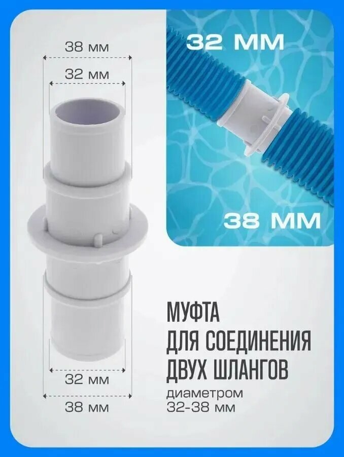 Переходник адаптер 32/38 - 32/38 мм соединитель для шланга бассейна Всасывающий шланг для плавательного бассейна с прямым соединителем