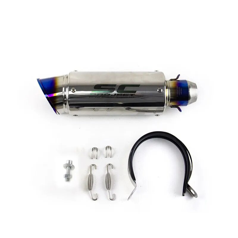 Глушитель SC Project для мотоцикла прямоток универсальный на питбайк, синий закалка