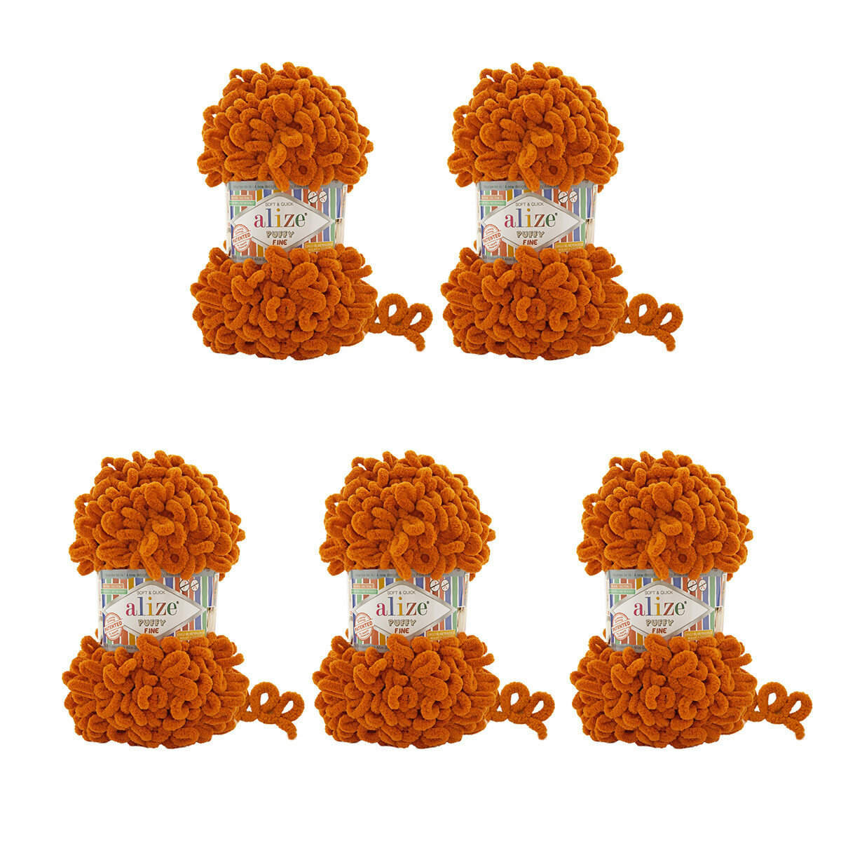 Пряжа для вязания руками с готовыми петлями ALIZE 'Puffy Fine' 100г, 14,5м (234 морковный), 5 мотков