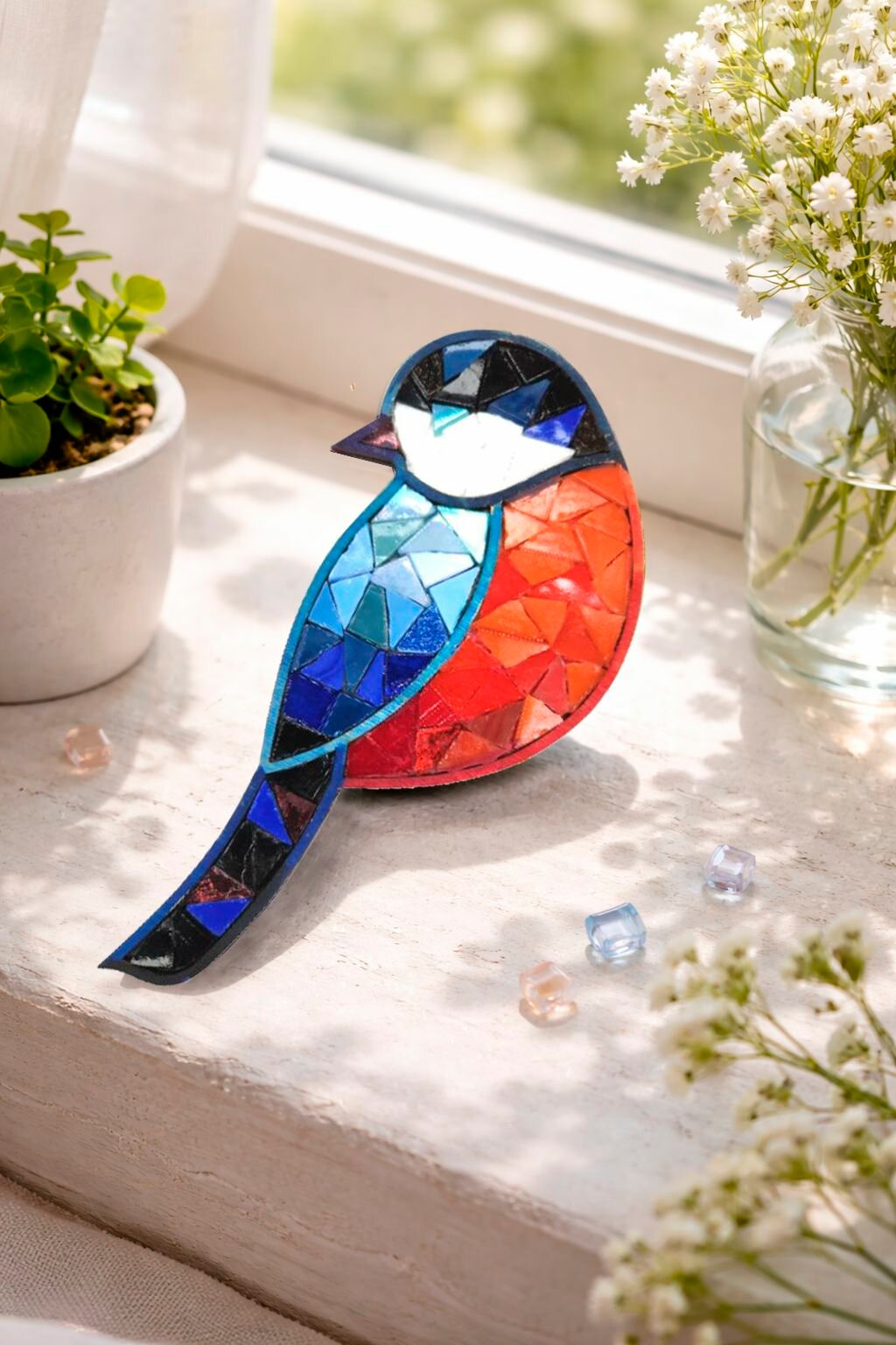 Набор для творчества Мозаика стеклянная Снегирь , витражное стекло .