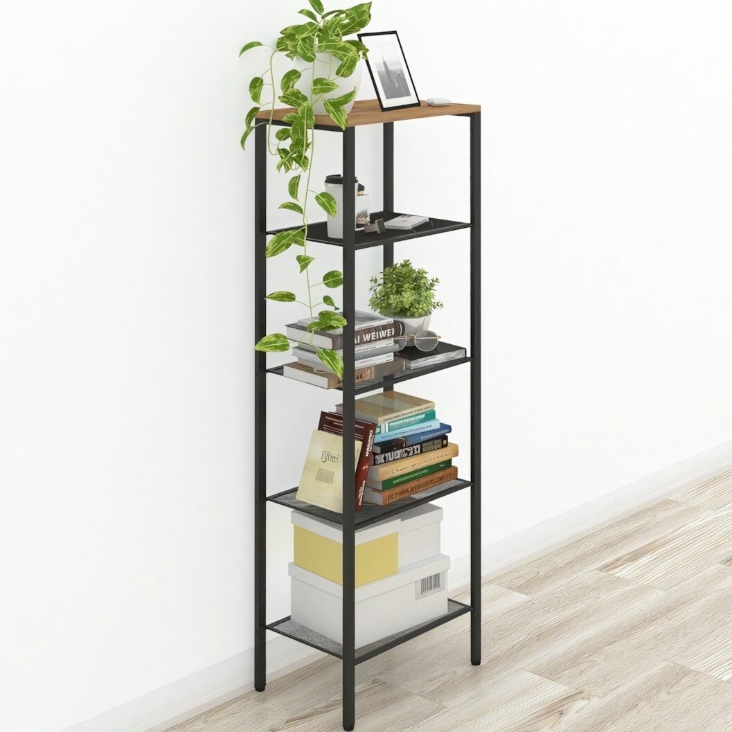 Стеллаж металлический "торонто 15" на 5 полок, черный, компактная этажерка для хранения в гостиную и прихожую