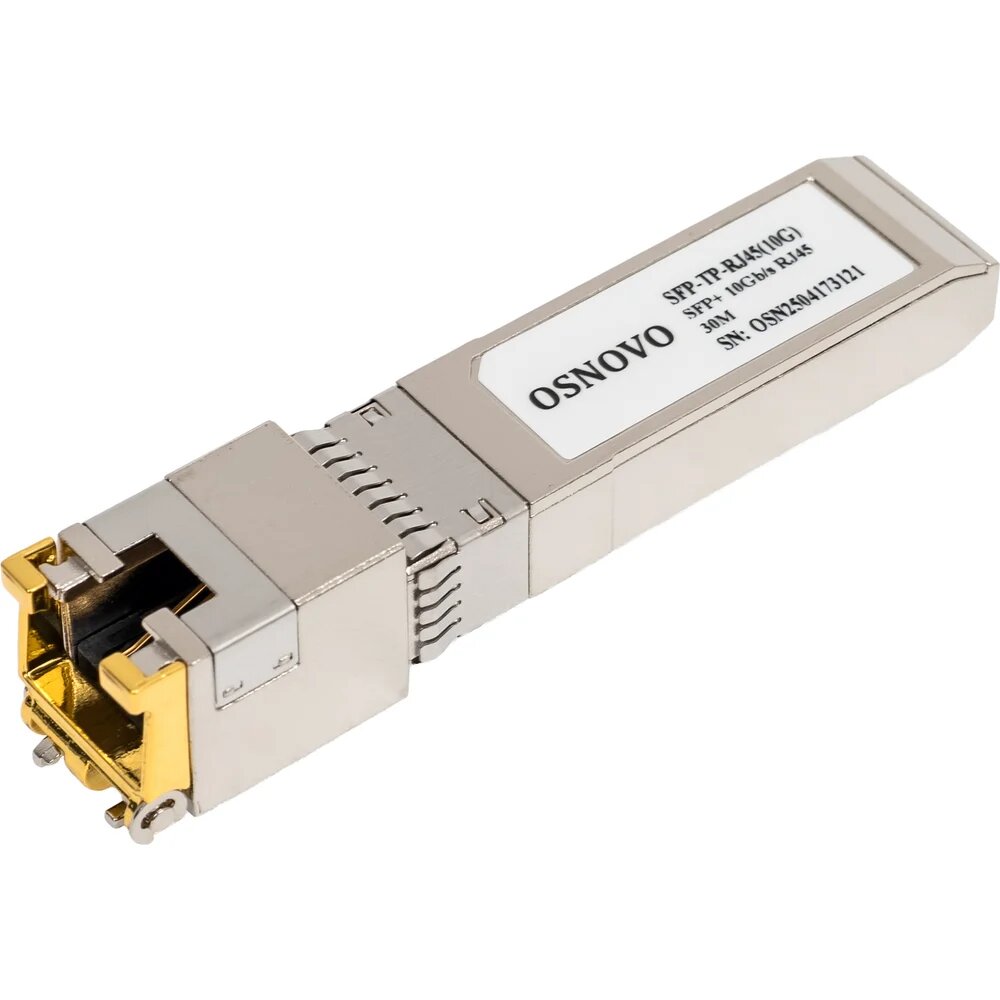 SFP модуль OSNOVO SFP-TP-RJ45 Ethernet с разъемом RJ45, металлический корпус, форм-фактор SFP+ высокоскоростные сети