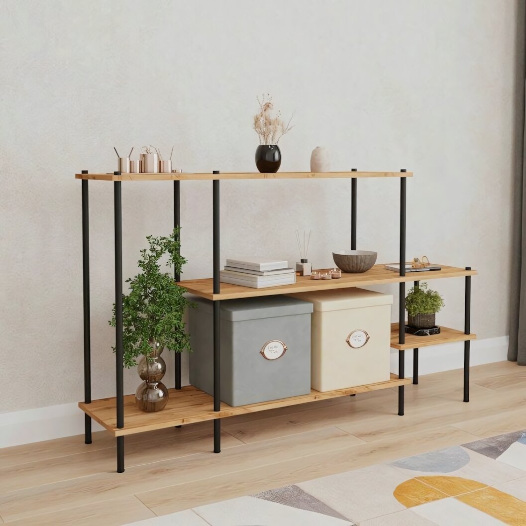 Этажерка "НеШкаф 64" 145,5х36,5х91,5см, металл и лдсп, цвет черный, для открытого хранения