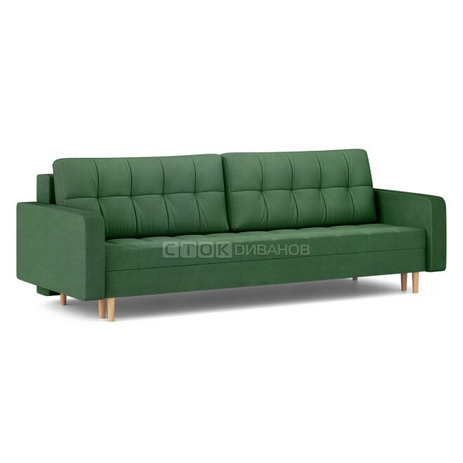 Диван Сток Диванов Бали, зеленый велюр, 235 см, механизм еврокнижка, на ножках