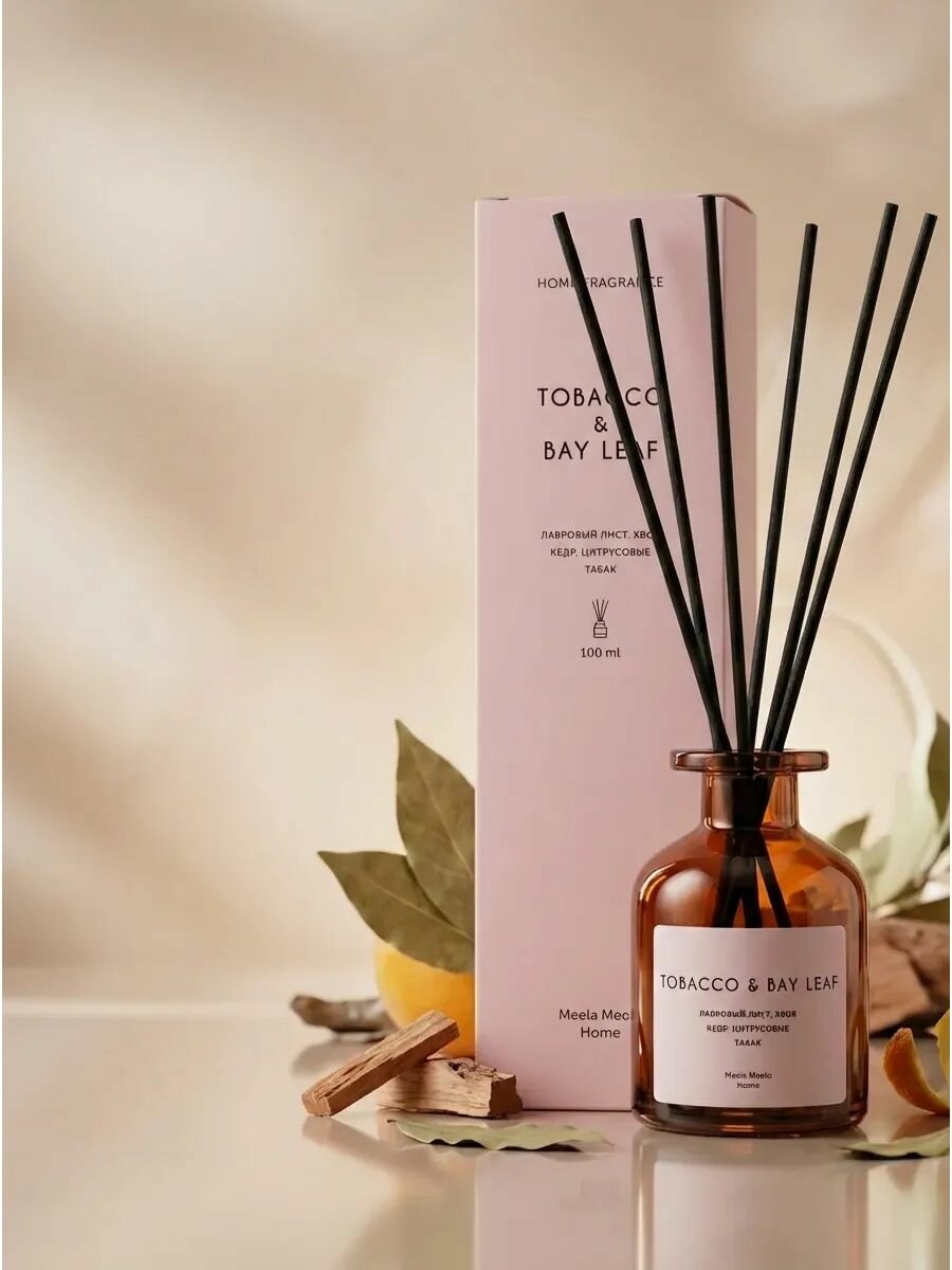 Meela Meelo Аромадиффузор "TOBACCO & BAY LEAF" (кедр, цитрусовые, табак, хвоя), 100 мл