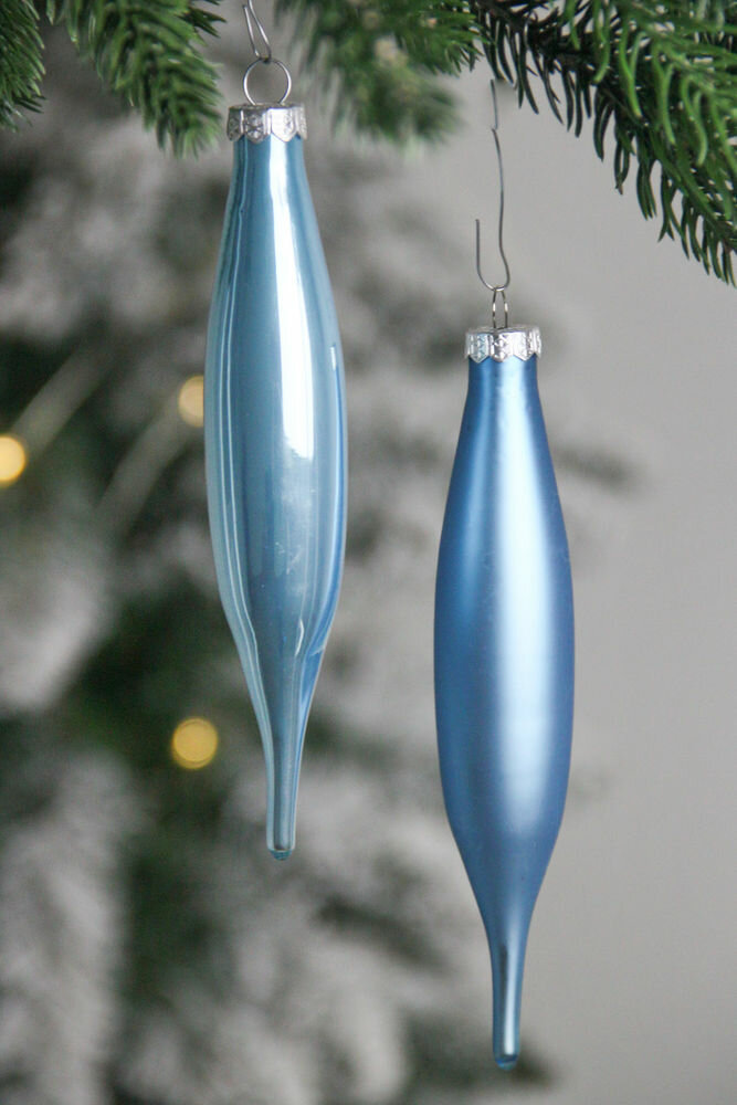 Набор ёлочных украшений элегантные сосульки, голубая карамель, стекло, глянцевые и матовые, 15 см, 6 шт, Kaemingk 144161