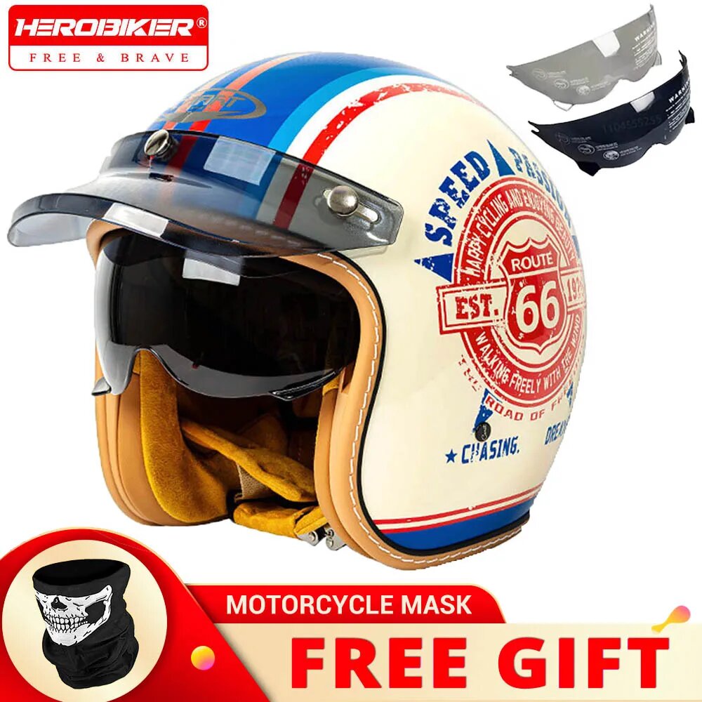 Ретро мотоциклетный шлем, мотоциклетные шлемы 3/4 с открытым лицом, DOT-сертификация, М, C500-E