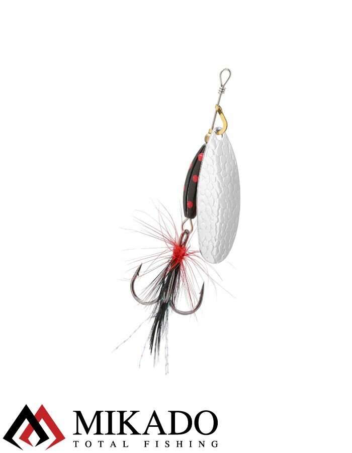 Блесна вращающаяся с кисточкой Mikado M-GRUB № 4, 13 г, SILVER/BLACK TIGER