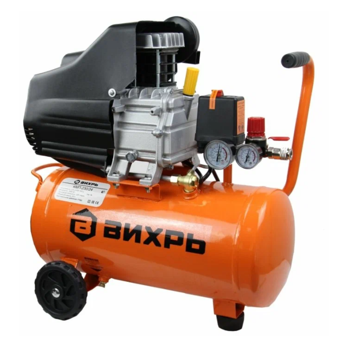 Компрессор Вихрь КМП-230/24 оранжевый/черный 1,6 кВт (2,2 л. с.) ресивер 24 л, масляный, на выходе 180 л/мин