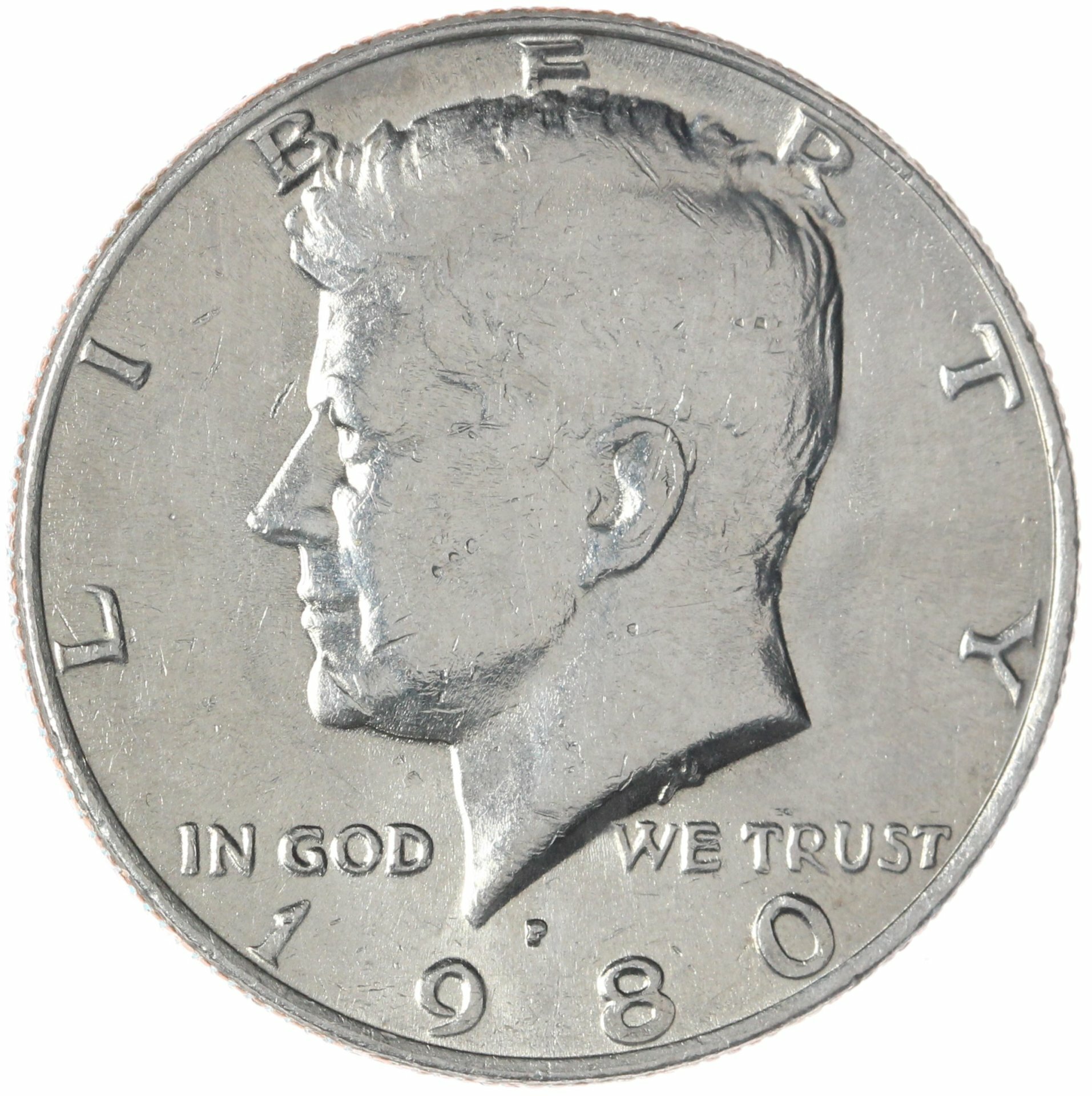 США 50 центов 1/2 доллара, half dollar 1980 P Kennedy Half Dollar Кеннеди знак монетного двора "P" - Филадельфия, Медь, в сохранности AU