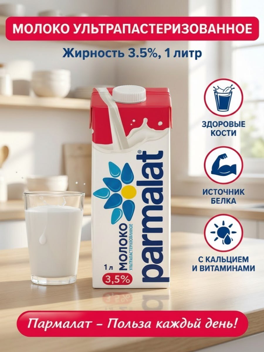 Молоко Parmalat Edge, ультрапастеризованное, 3,5%, тетрапак, 1л