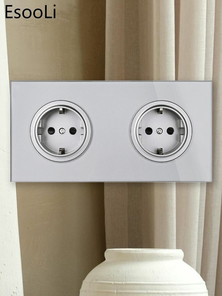 172mm Настенная розетка серый хрустальная стеклянная панель, заземленная с защитой от детей