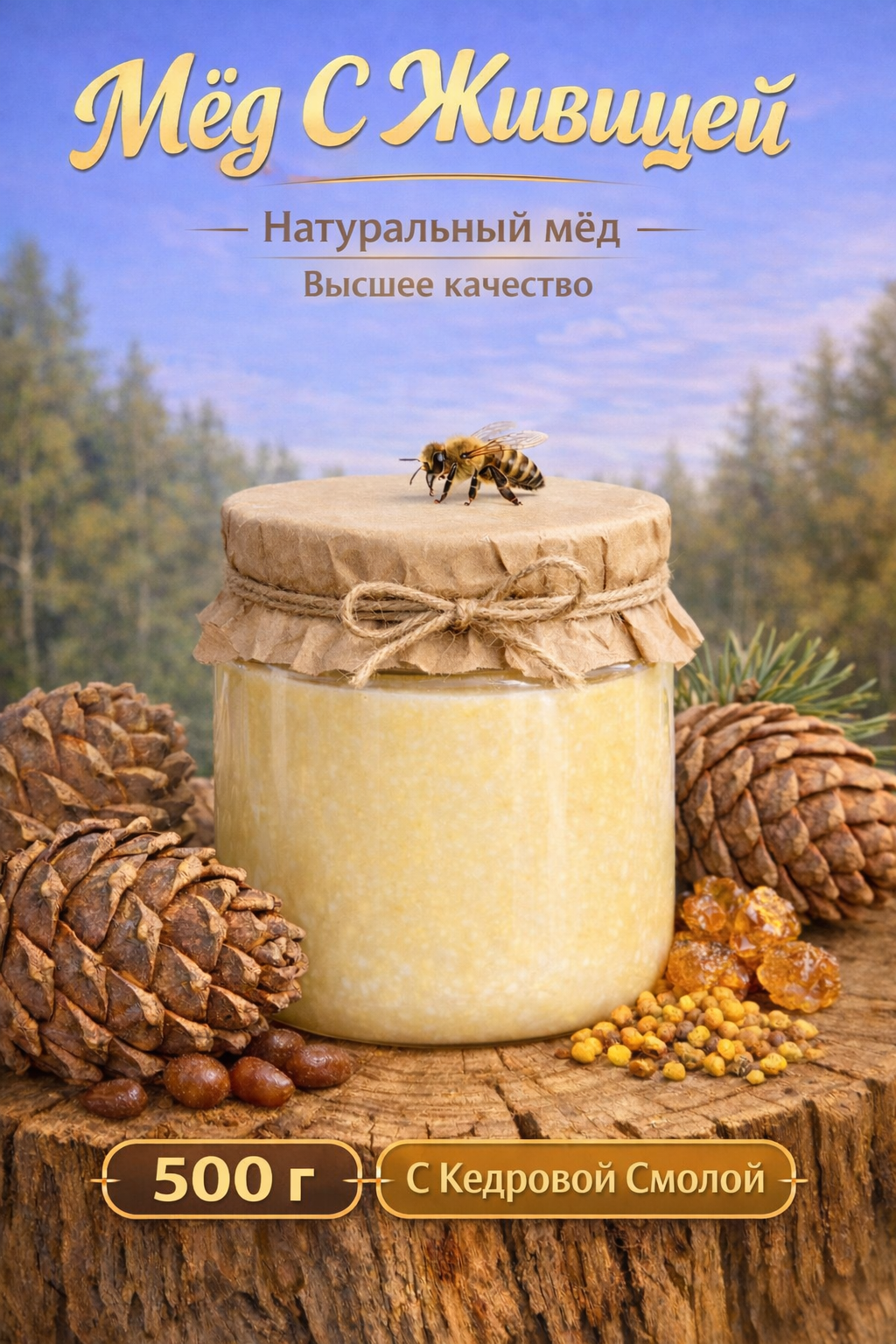 Мёд с Живицей(Кедровая смола)500г Натуральный 2025.