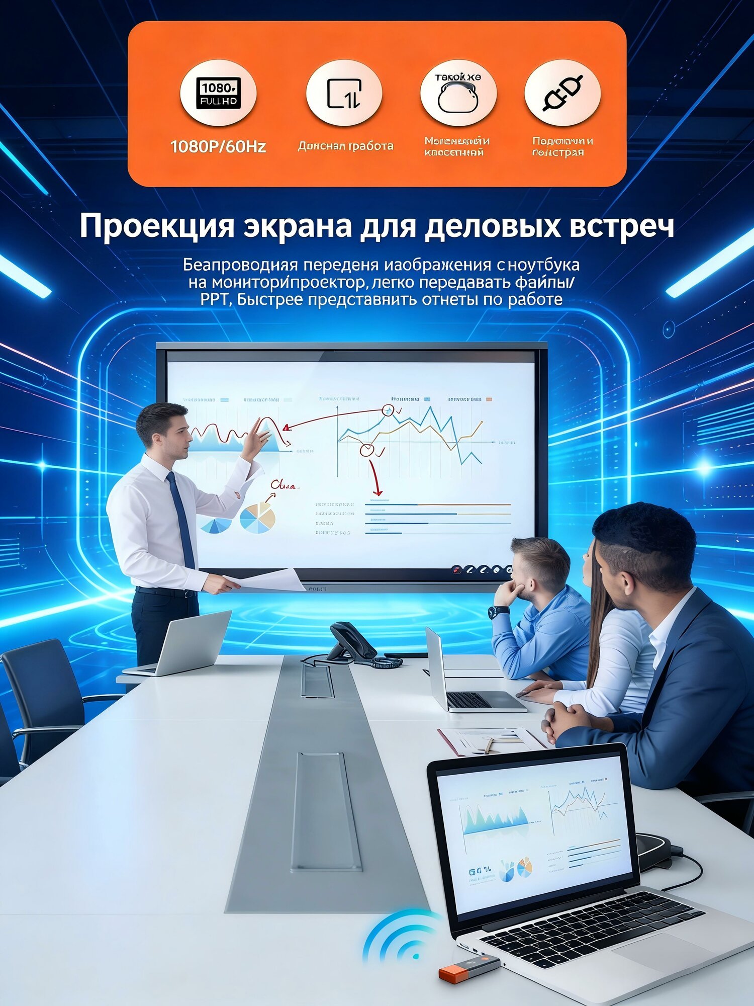 Беспроводной передатчик HDMI для видеопроекции высокой четкости 1080P беспроводной удлинитель(1 комплект)