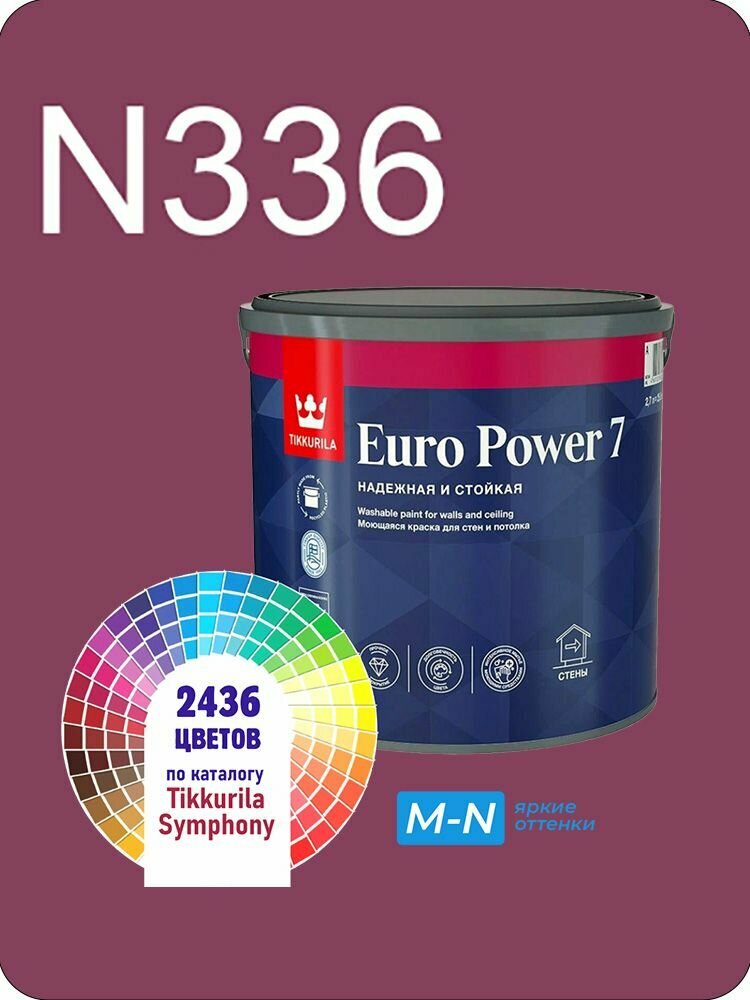 Краска для стен и потолков Tikkurila Euro Power 7 2,7л. яркие оттенки N336
