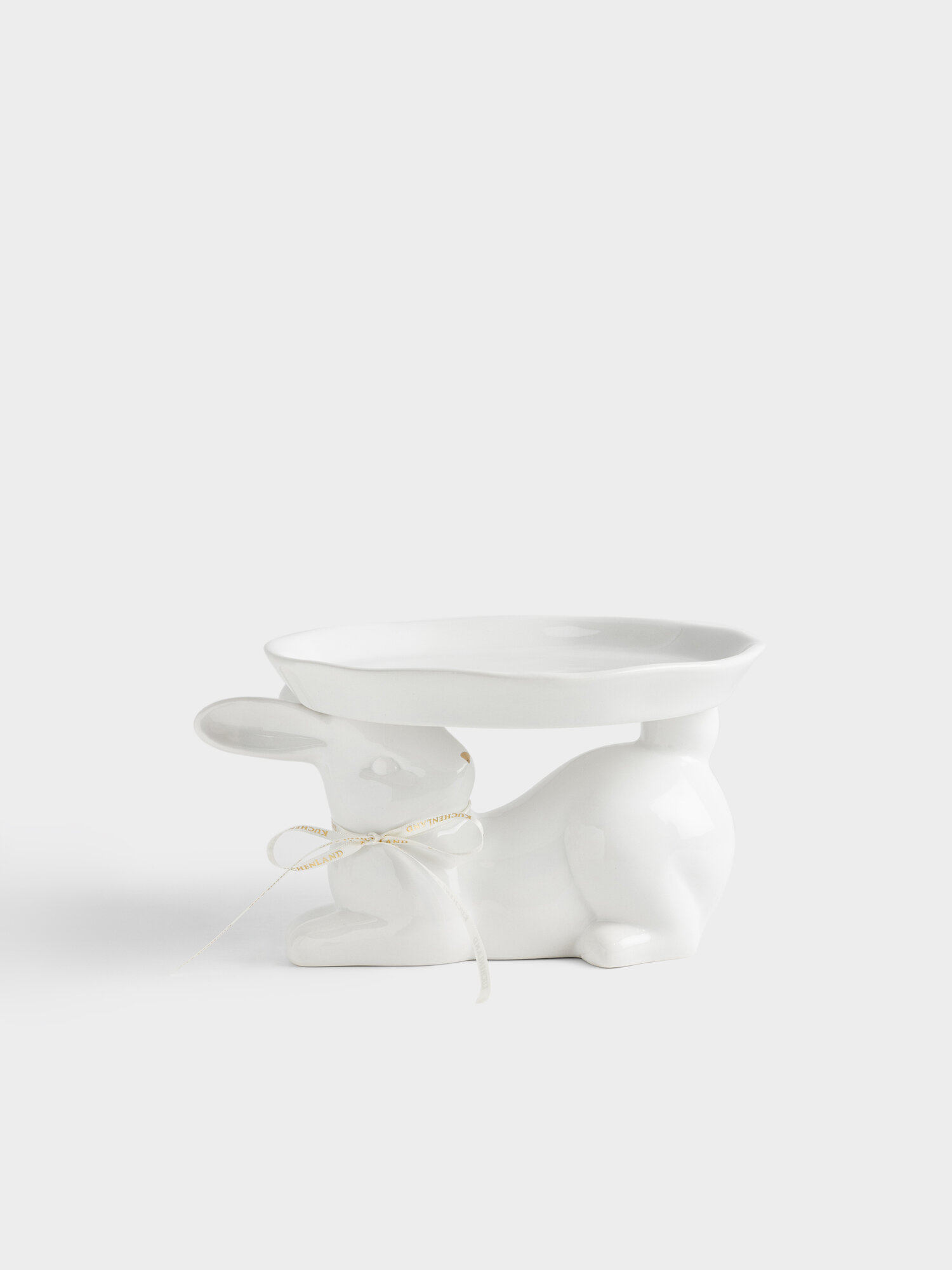 Блюдо на ножке, 20х13 см, керамика D, молочно-золотистое, Кролик, Rabbit gold, Kuchenland