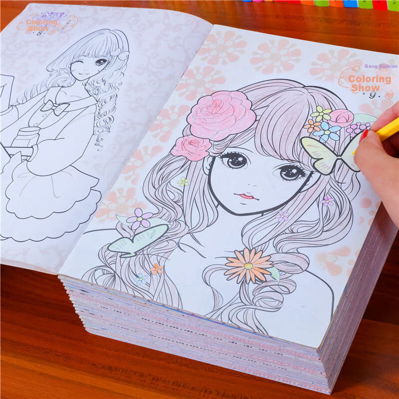 Aijiepu Princess Coloring Book for Children 3-6 Years Old, Cognitive Coloring Book, Drawing Book, Fill-In Book [6 Volumes + 24 Oil Pastel Colors]