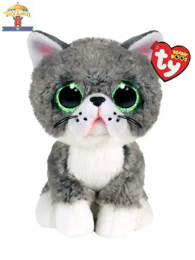 Мягкая игрушка серый кот Фергус 15 см для детей, мягкая пушистая шерстка, большие выразительные глаза