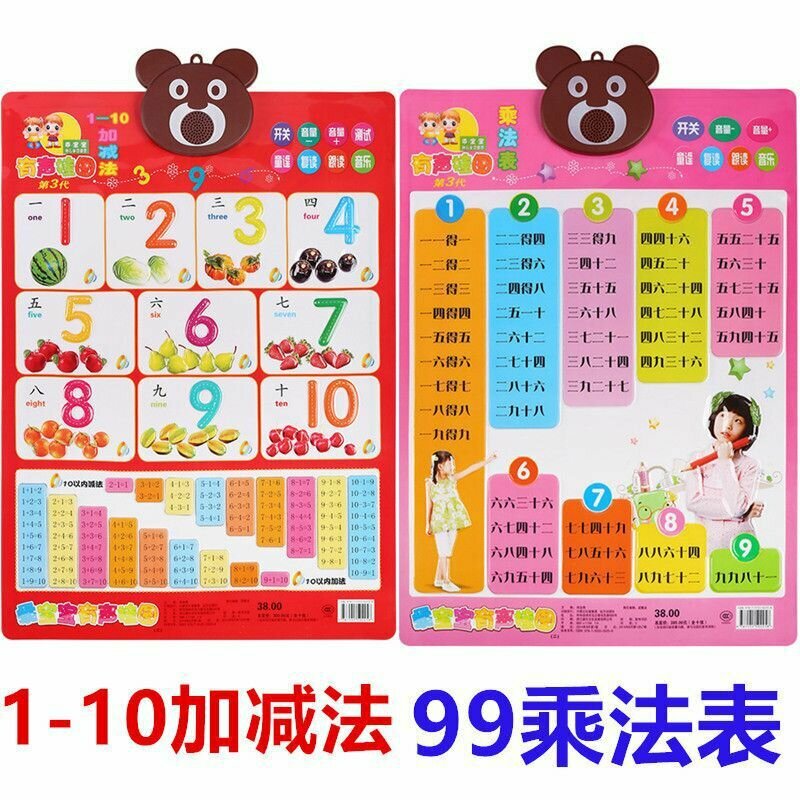 Детские таблицы сложения, вычитания, умножения и деления со звуком, настенная таблица умножения, материалы для раннего обучения фонетике и произношению.