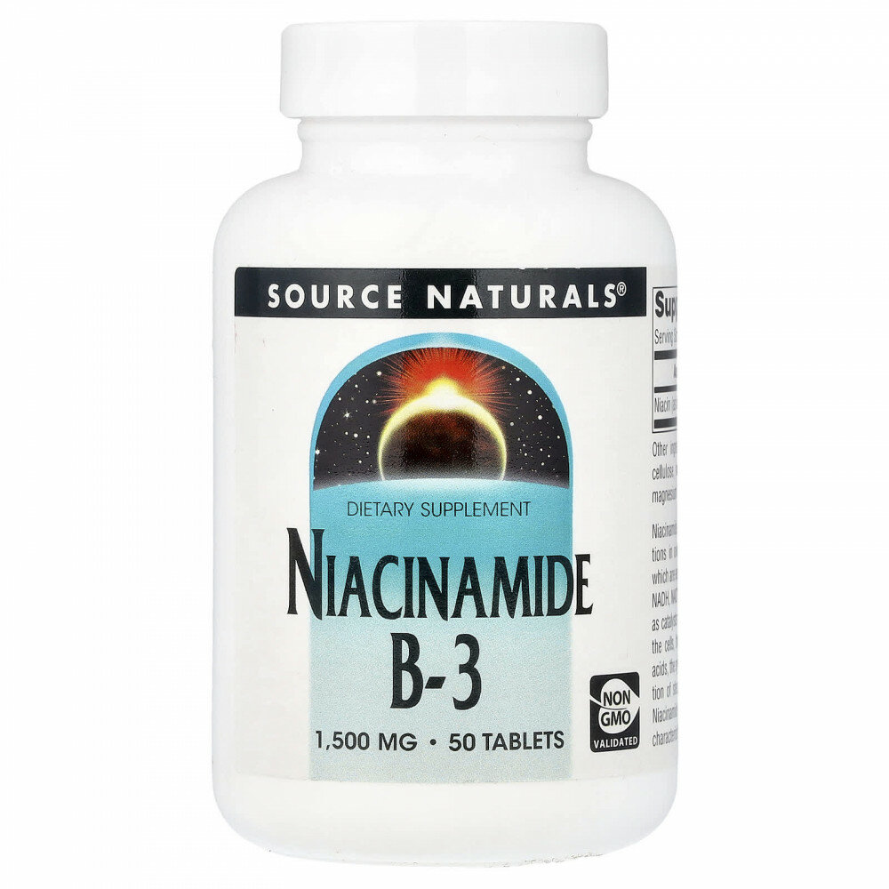 Source Naturals, никотинамид B3, 1500 мг, 50 таблеток