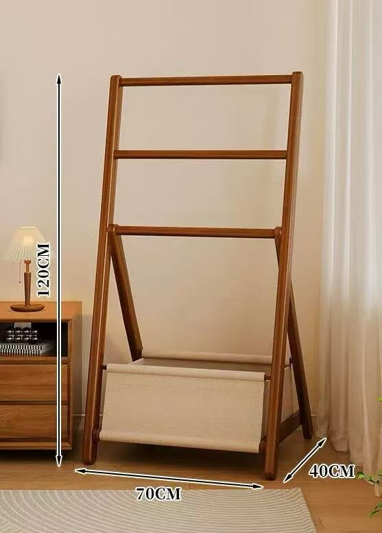 Напольная вешалка для одежды и обуви, складная A-образная стойка из бамбука с тканевым мешком, коричневый деревянный